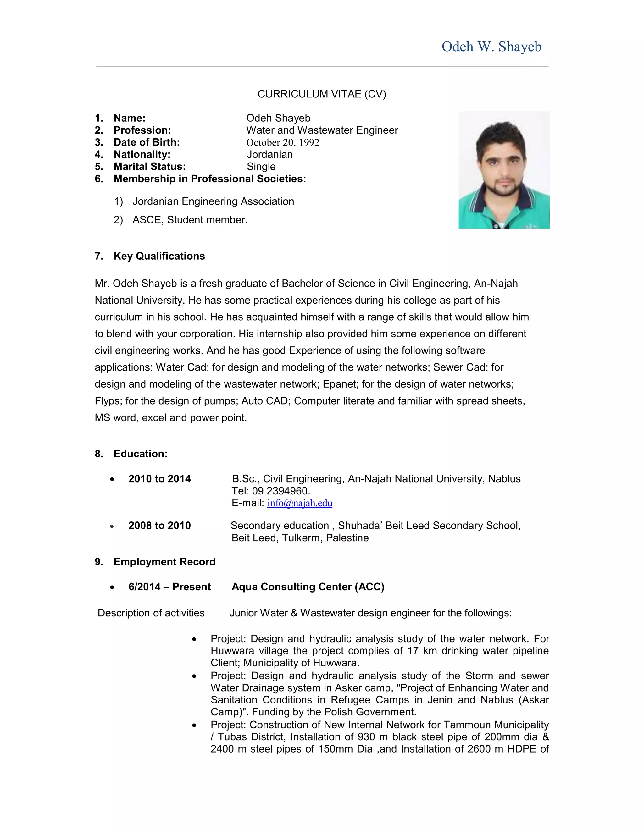 CURRICULUM VITAE Odeh Shayeb | PDF