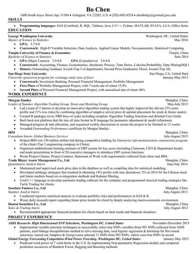 Bo Chen Resume | PDF | Business | Business and Finance
