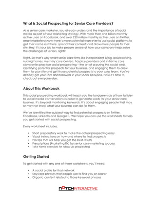 Senior Care SOCIAL PROSPECTING WORKBOOK Notch | PDF