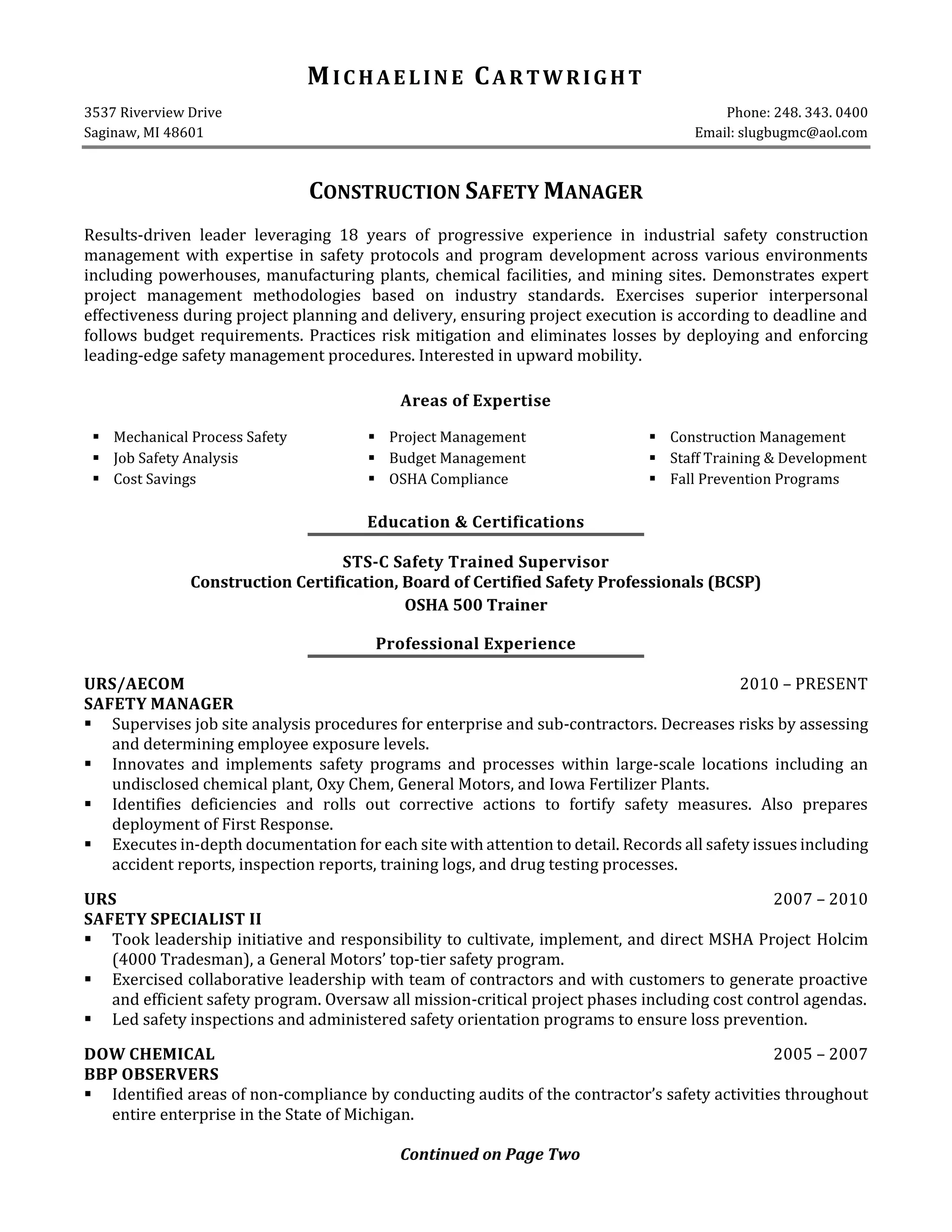 Michaeline Ann Cartwright Resume | PDF