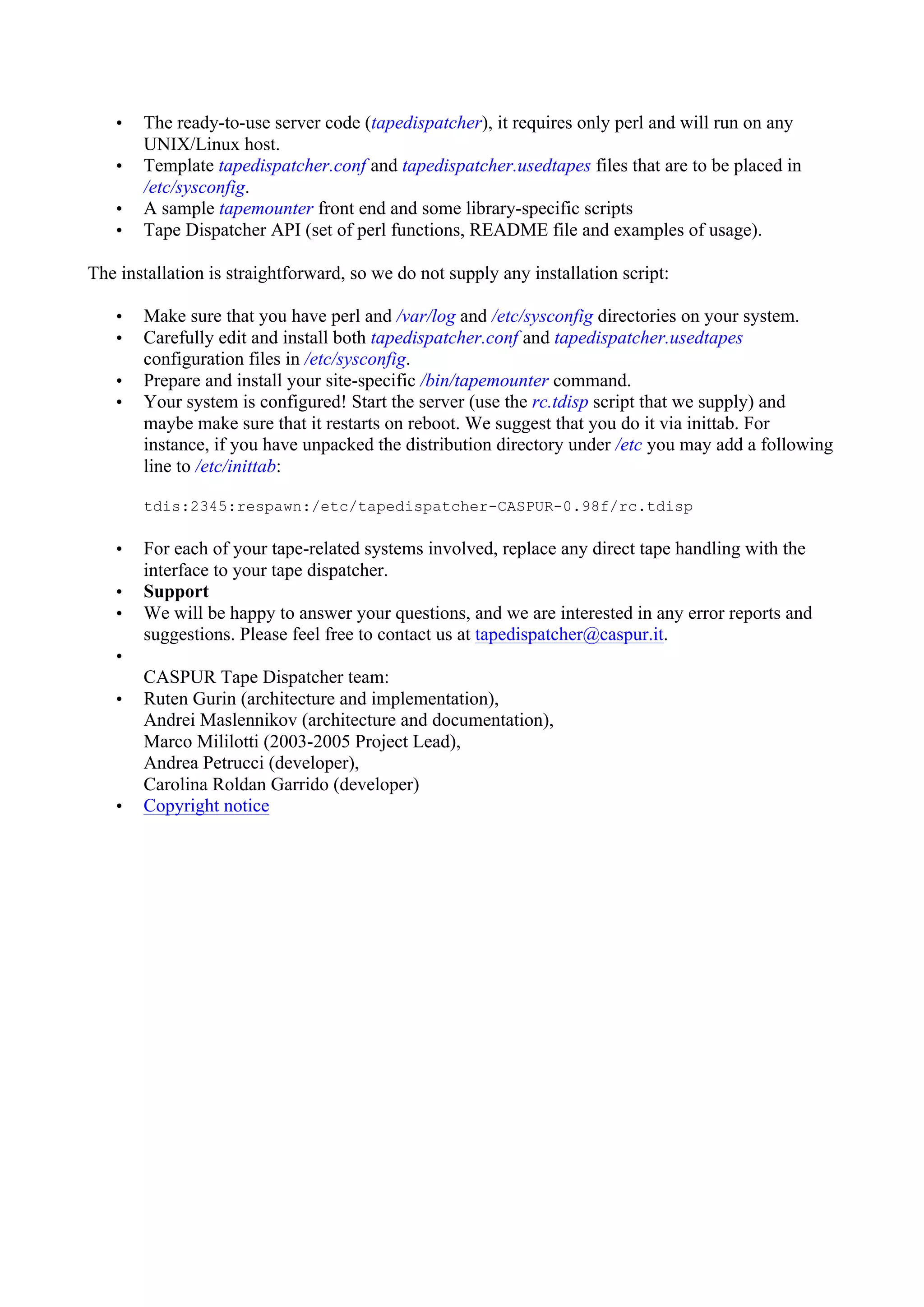 CASPUR Tape Dispatcher | PDF