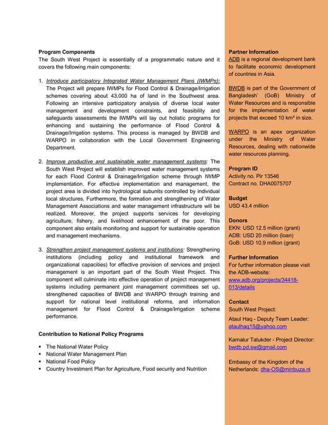 South West Project Fact Sheet | PDF