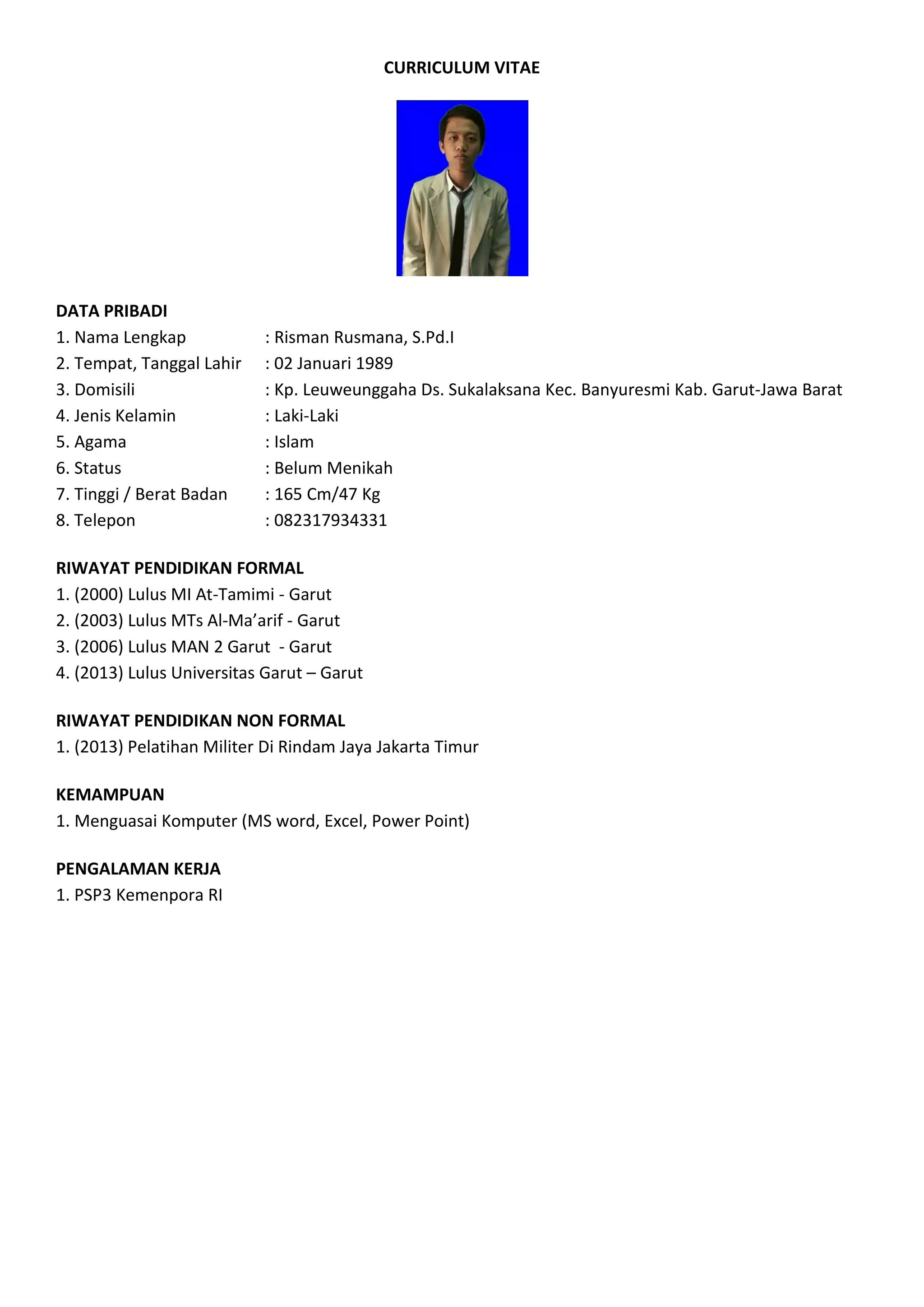 CV RISMAN RUSMANA | PDF