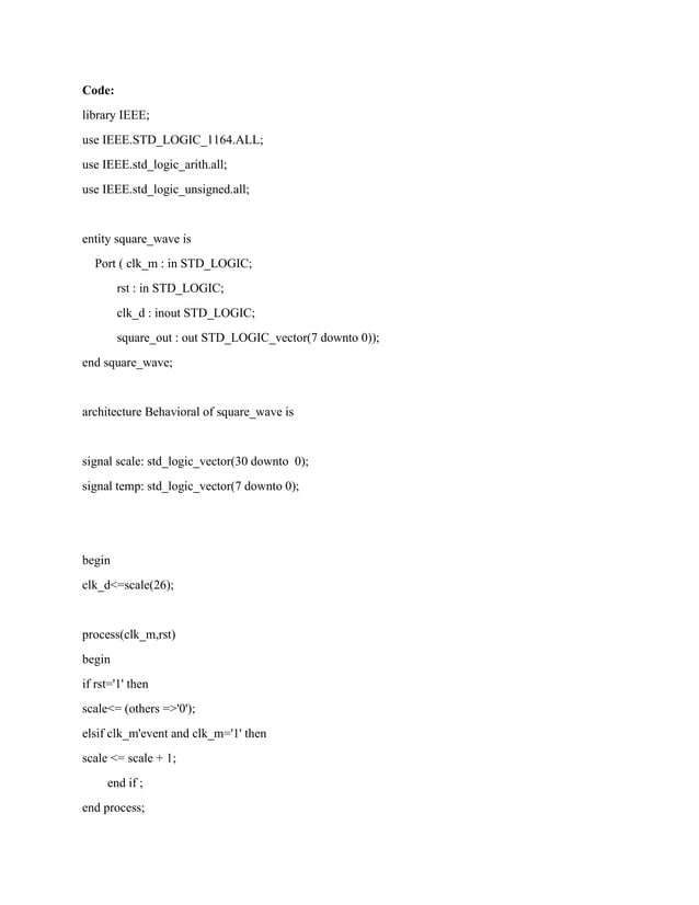 Digital to analog -Sqaure waveform generator in VHDL | PDF | Technology & Computing