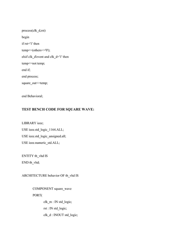 Digital to analog -Sqaure waveform generator in VHDL | PDF | Technology & Computing