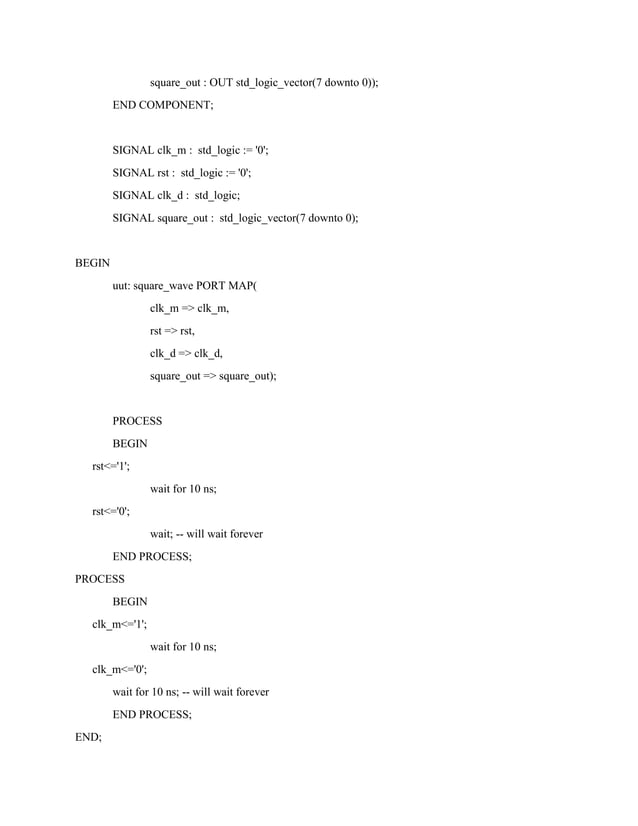 Digital to analog -Sqaure waveform generator in VHDL | PDF | Technology & Computing