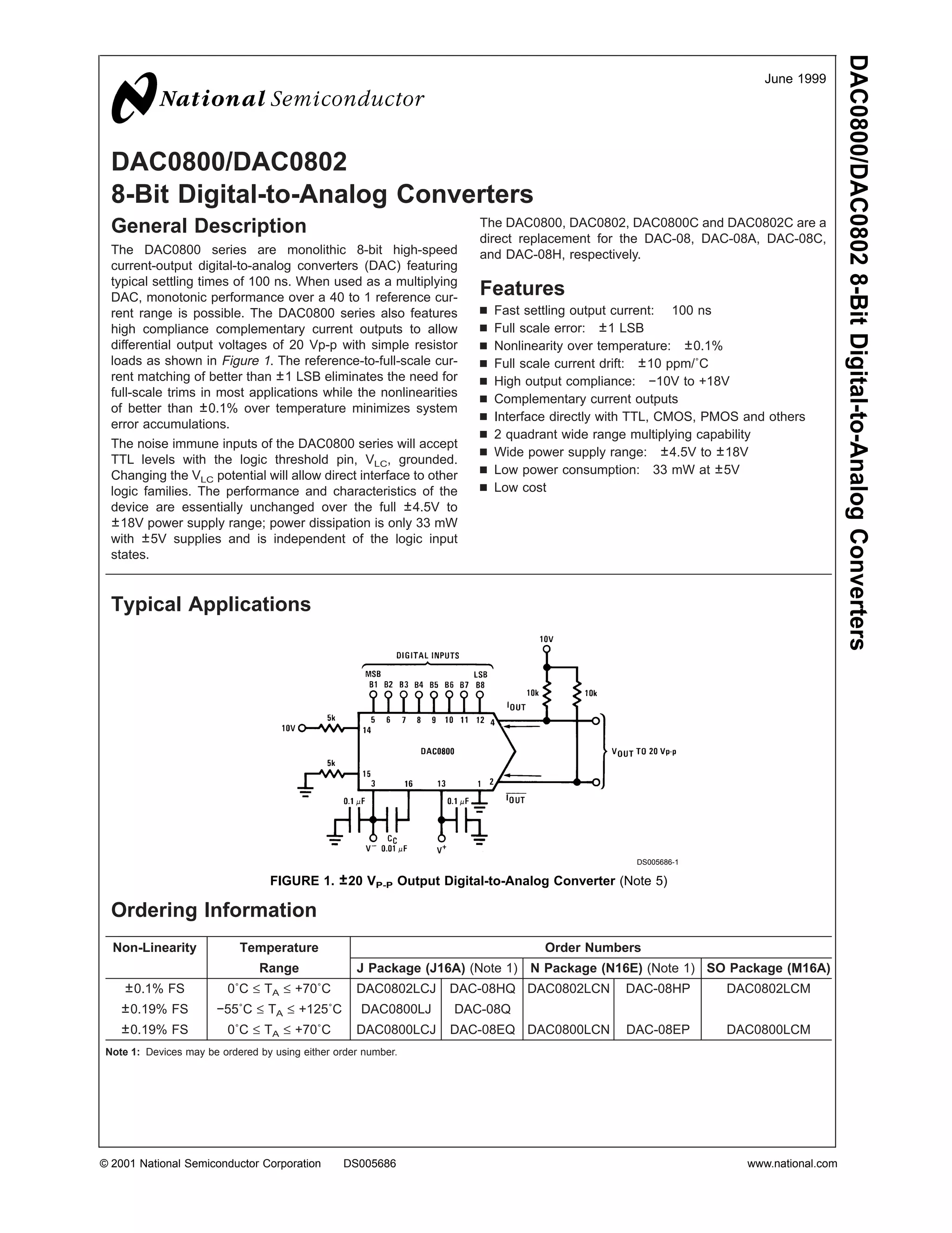 DAC0800 8-Bit DAC Datasheet | PDF