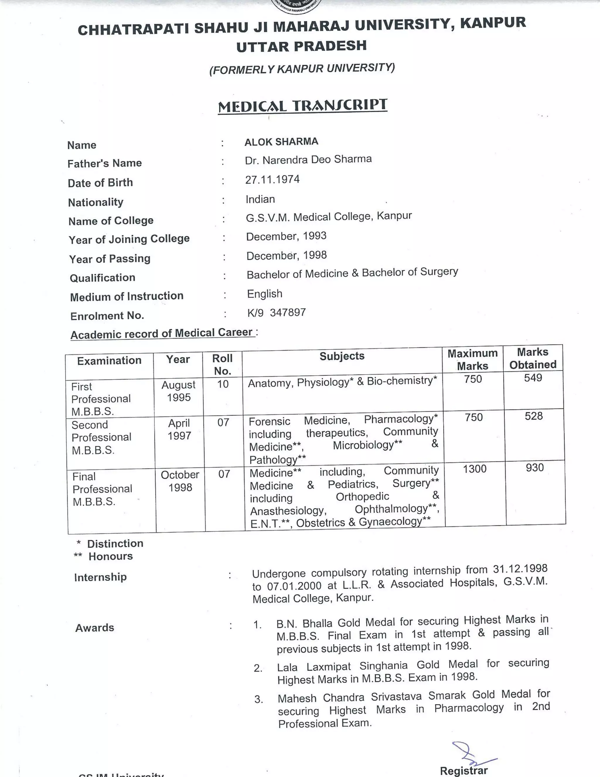 MBBS Transcript | PDF