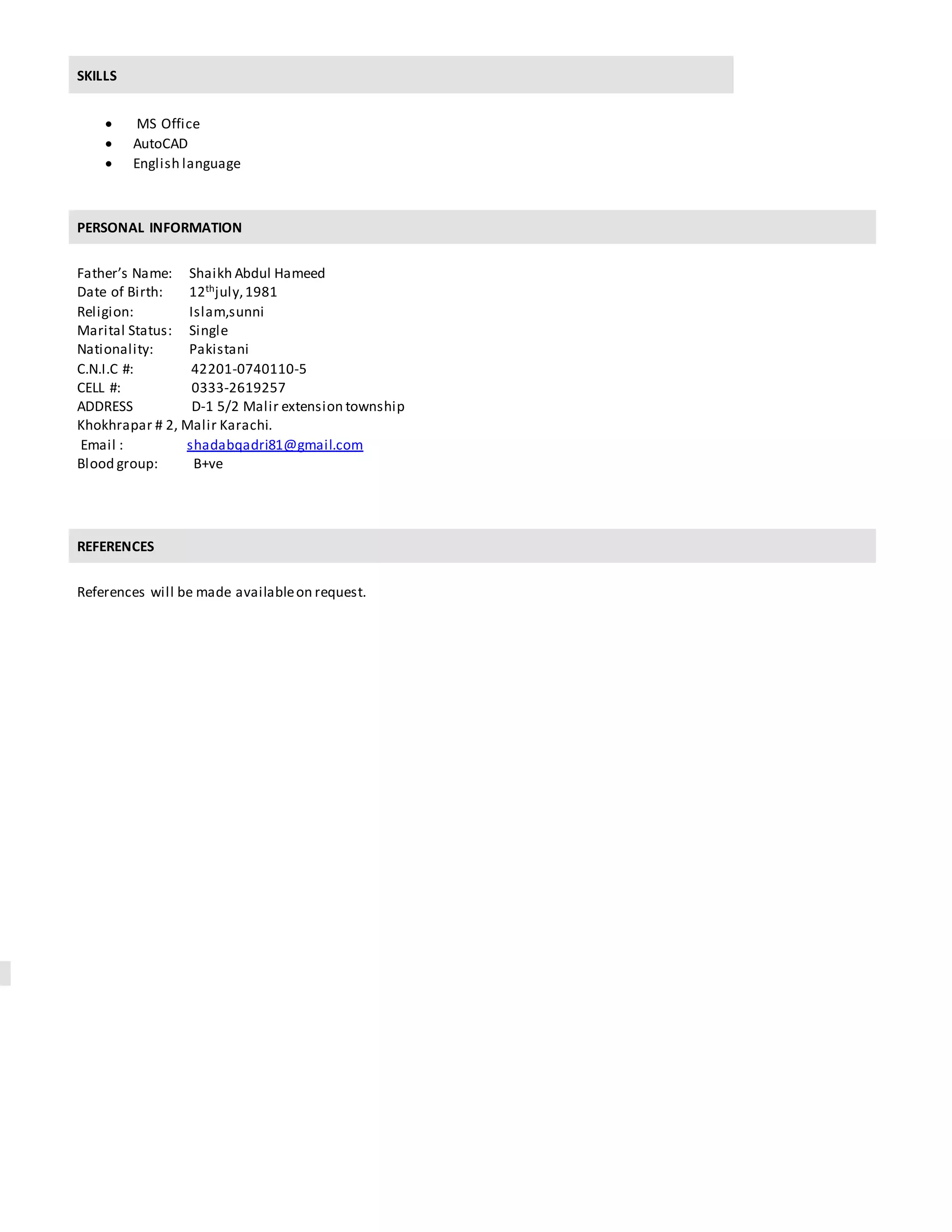 cv shadab shaikh 2015 | DOCX