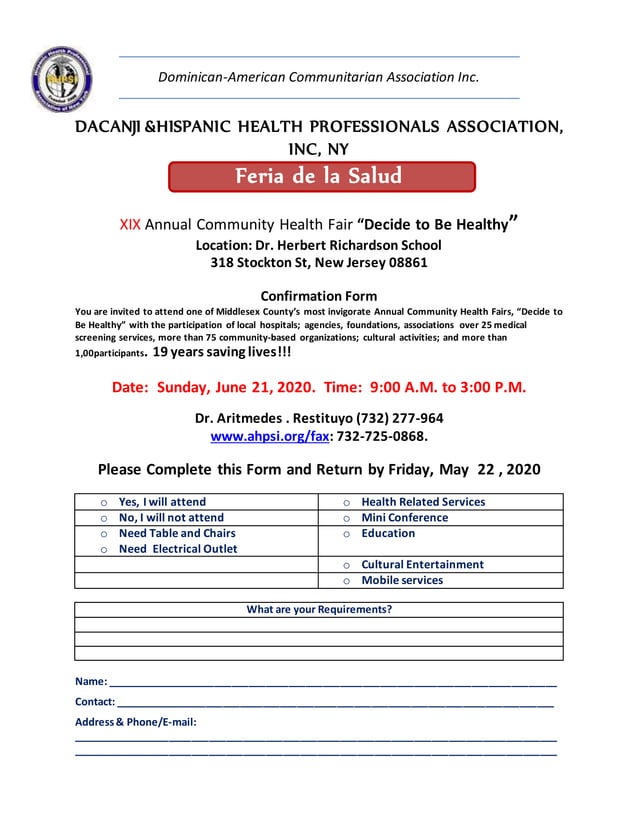 Dacanji,Health fair registration,confirmation form, health fair,2020 | PDF