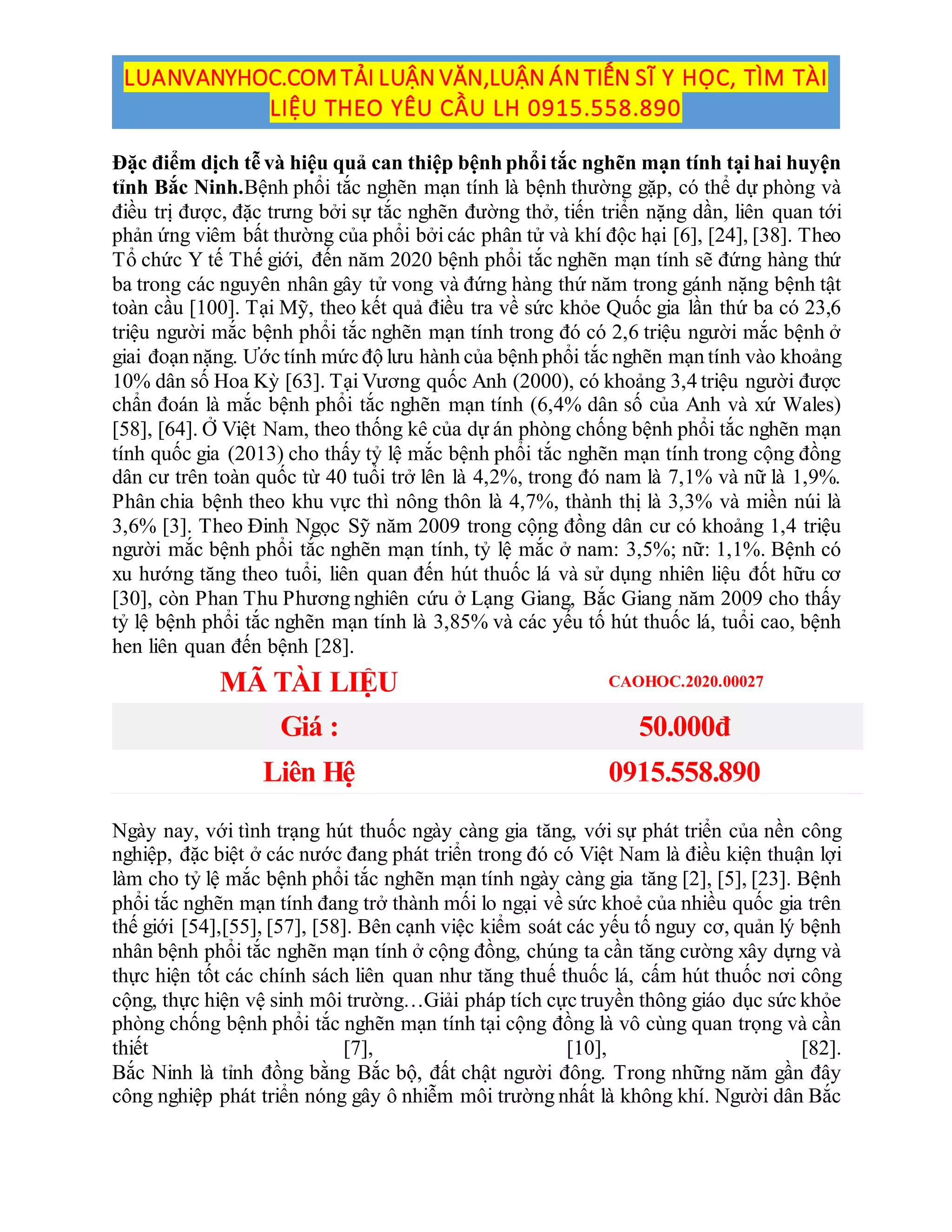 Dac diem dich te va hieu qua can thiep benh phoi tac nghen man tinh tai ...