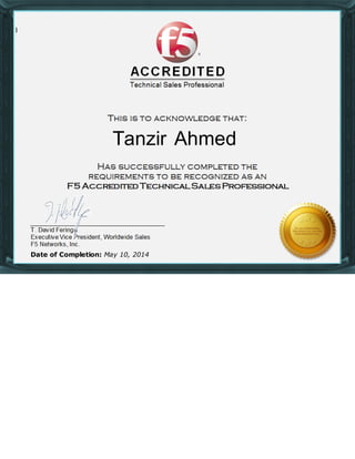 F5 Technical Sales Accreditation Certificate_Tanzir Ahmed | PDF