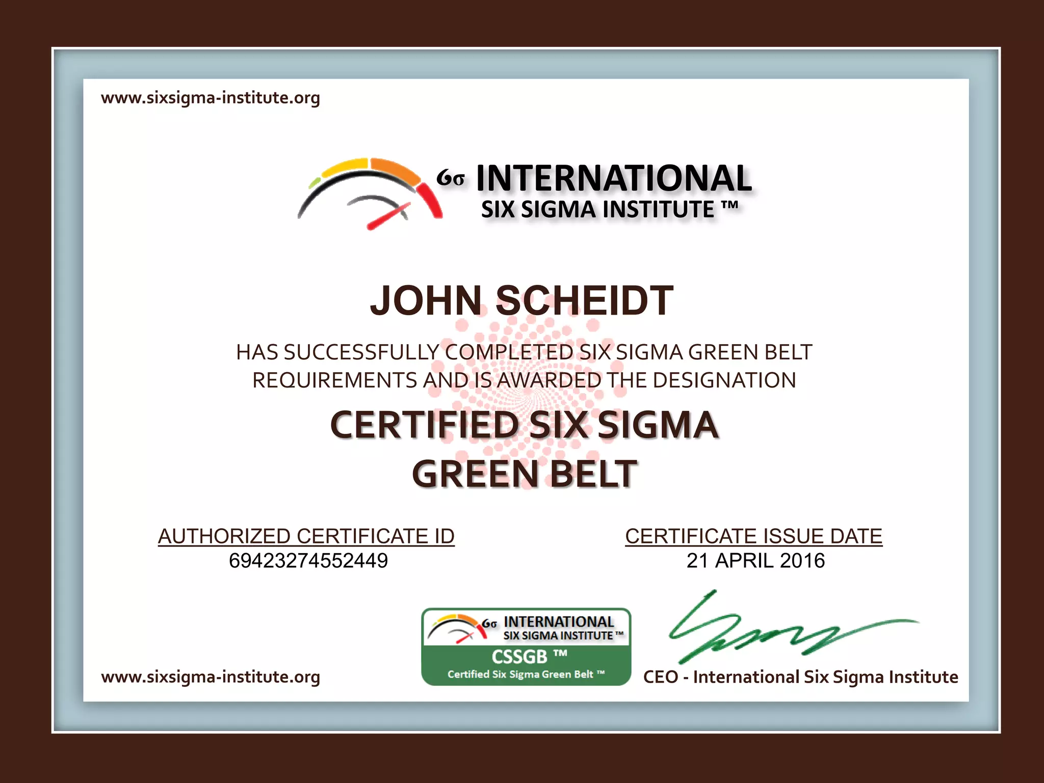 Green Belt Certificate | PDF