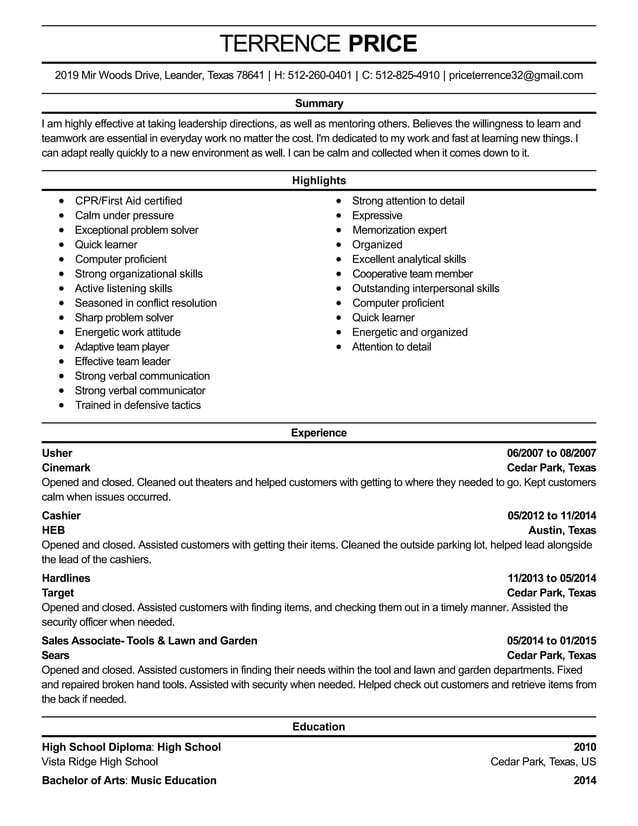 Terrence Price Resume | PDF