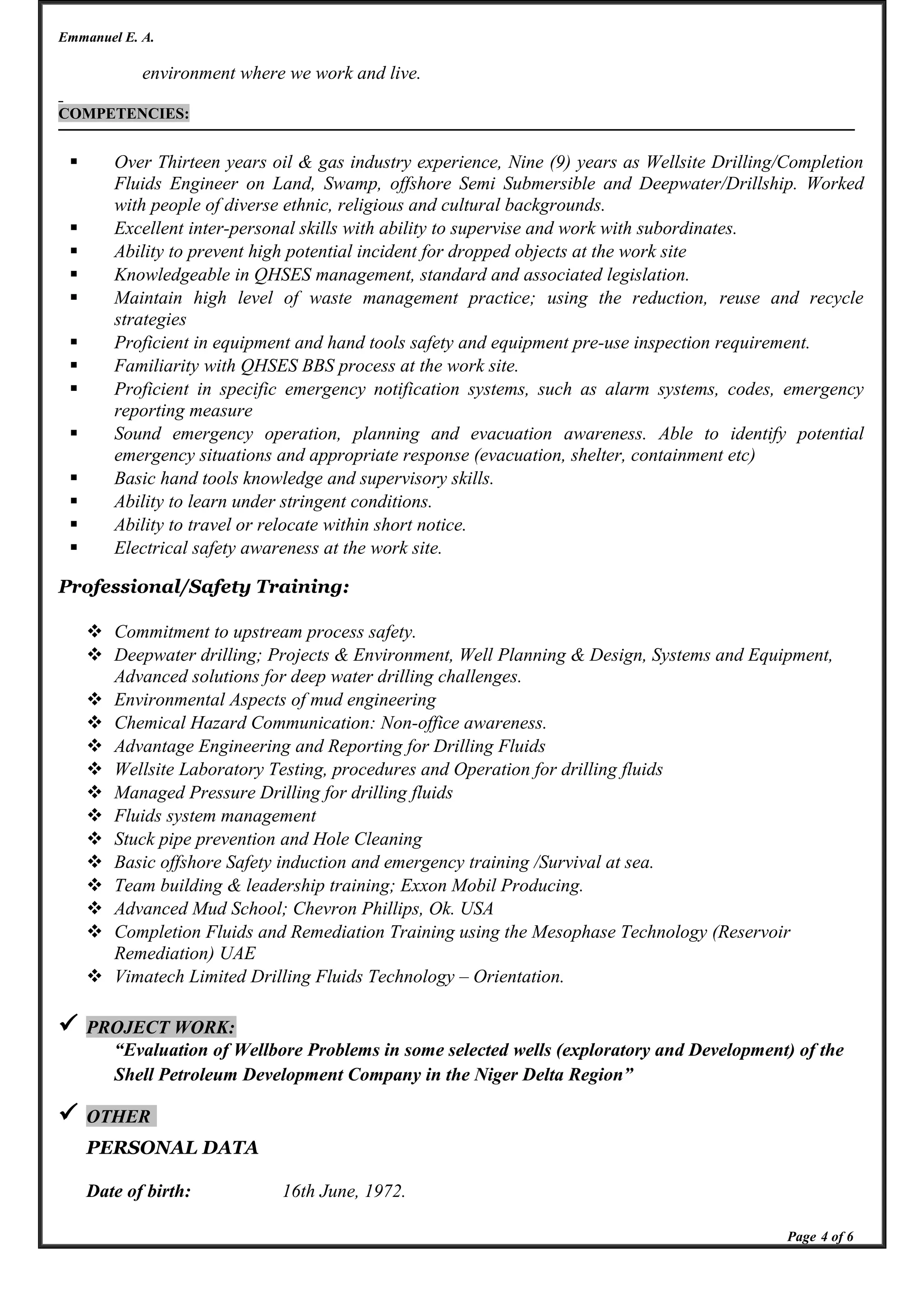 Emmanuel_Resume | DOC | Civil Engineering Industry | Industries