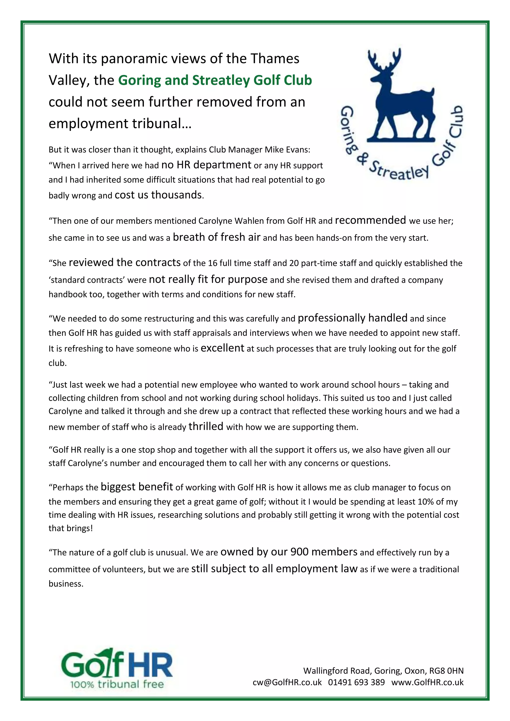 Case Study - Goring and Streatley Golf Club | PDF