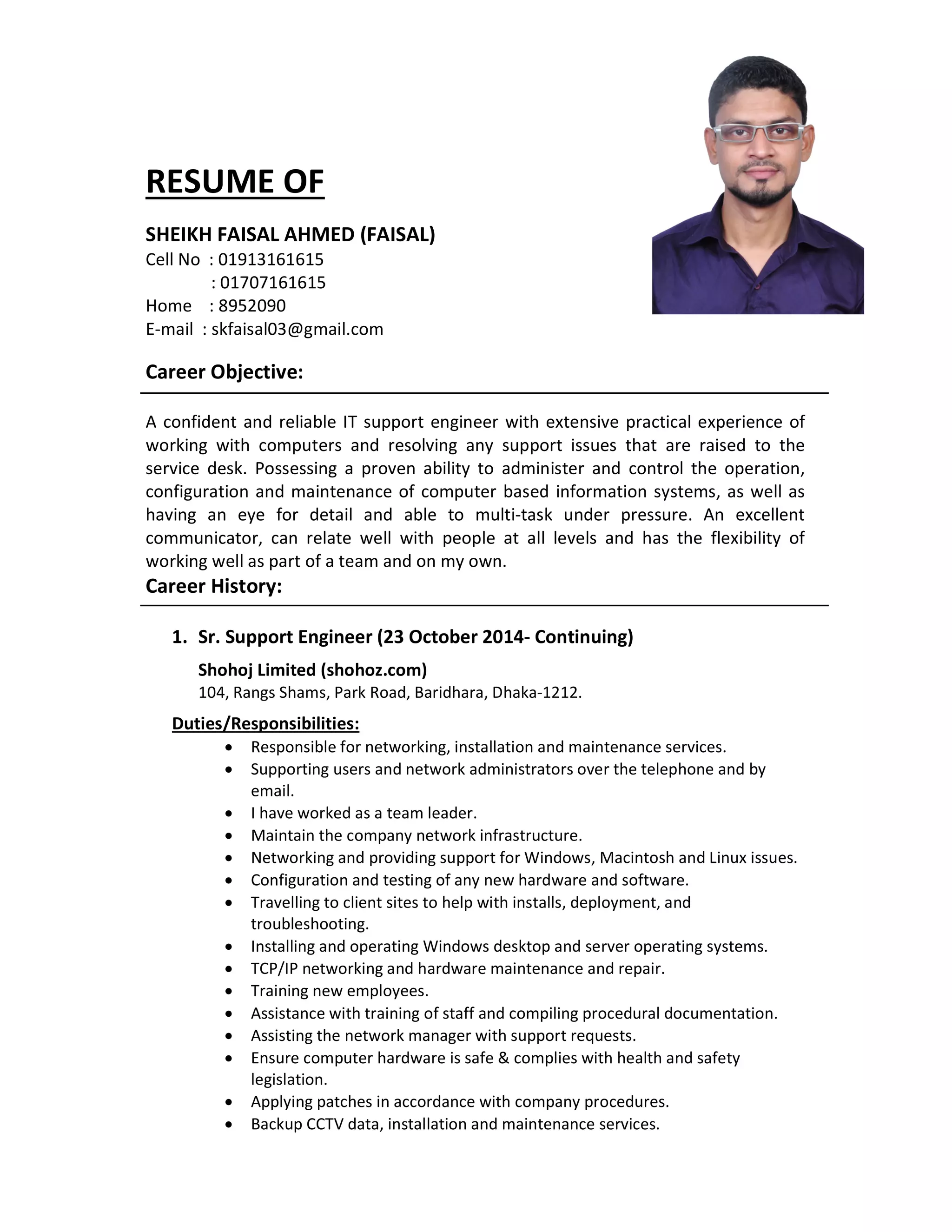 Resume of Sheikh Faisal Ahmed | PDF