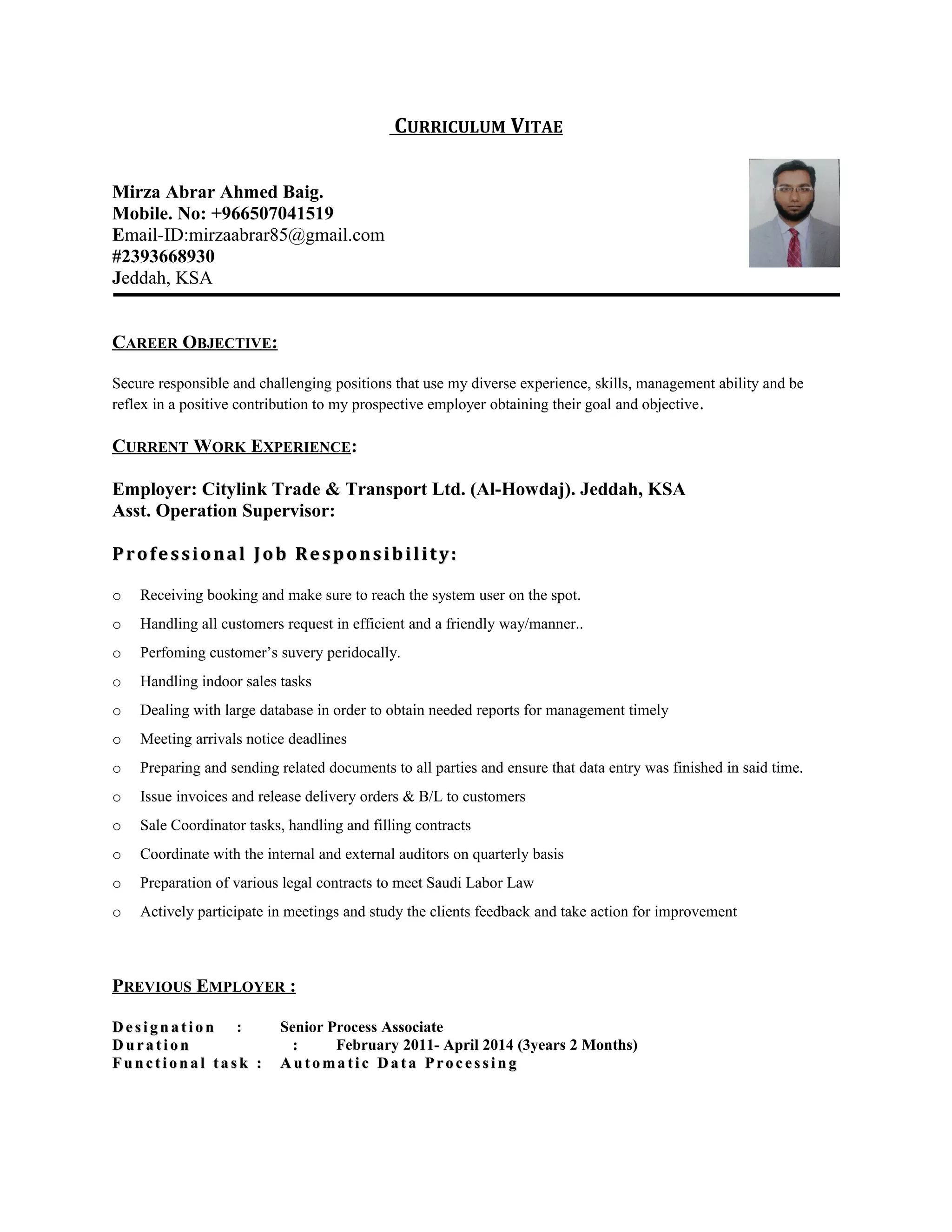 Mirza Abrar Ahmed Baig CV | DOC