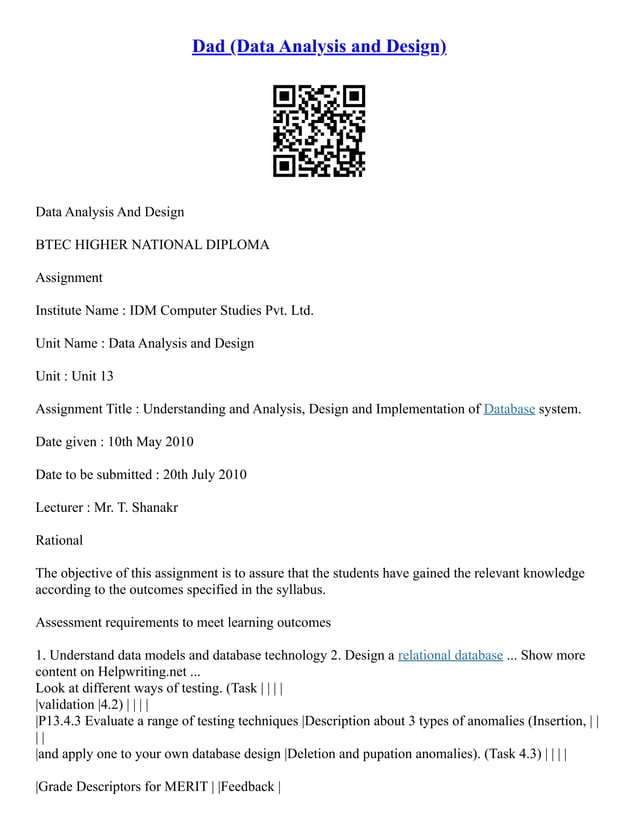 Dad (Data Analysis And Design) | PDF | Computing | Technology & Computing