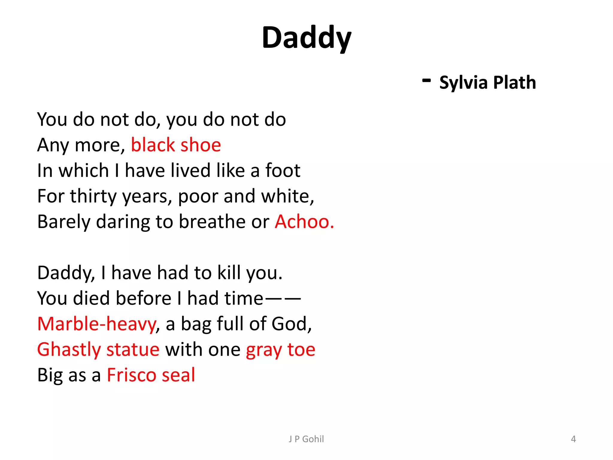 Module-3 American Poetry "Daddy" by Sylvia Plath | PPTX