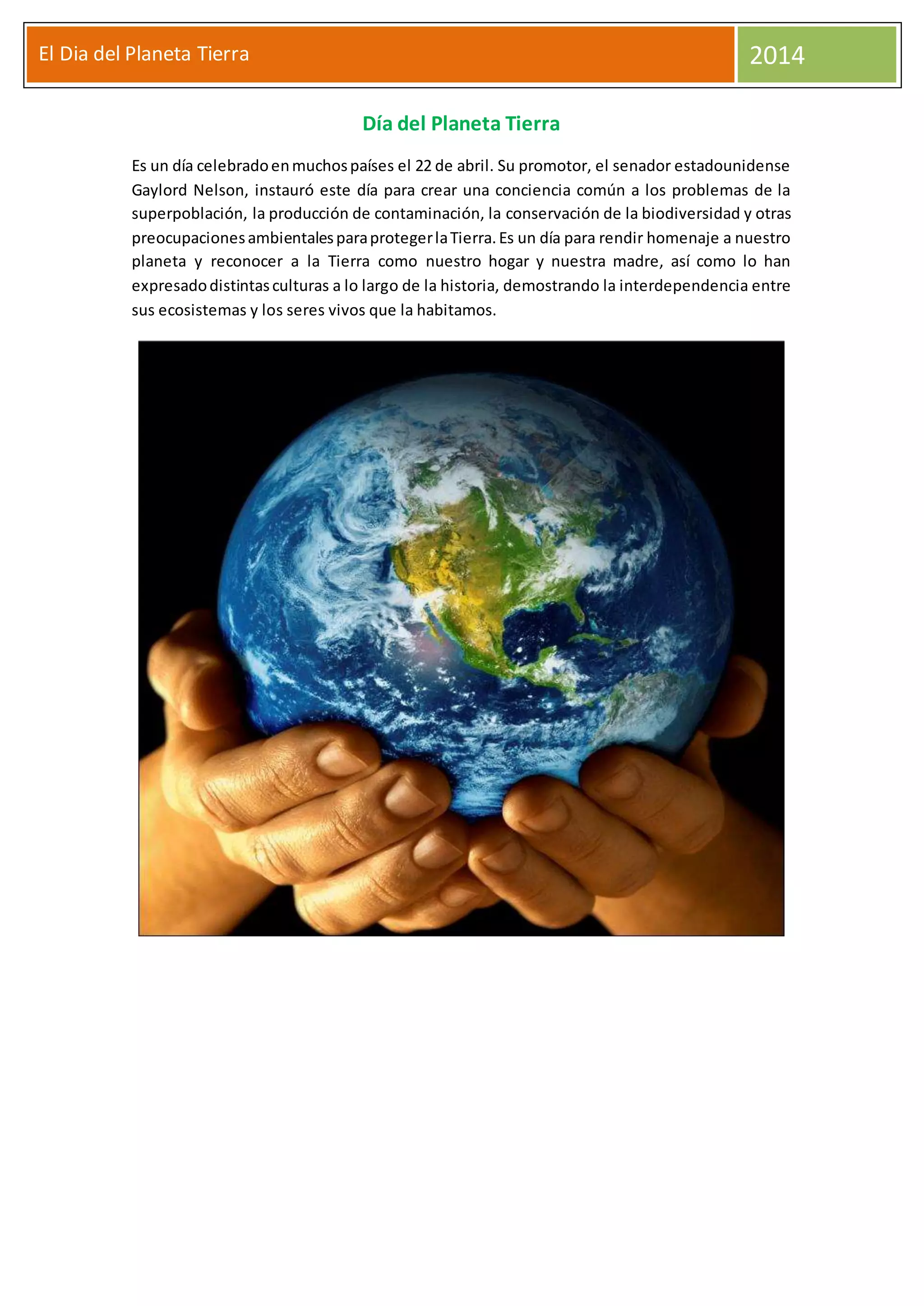 Día del planeta tierra | DOCX | Environment | Science