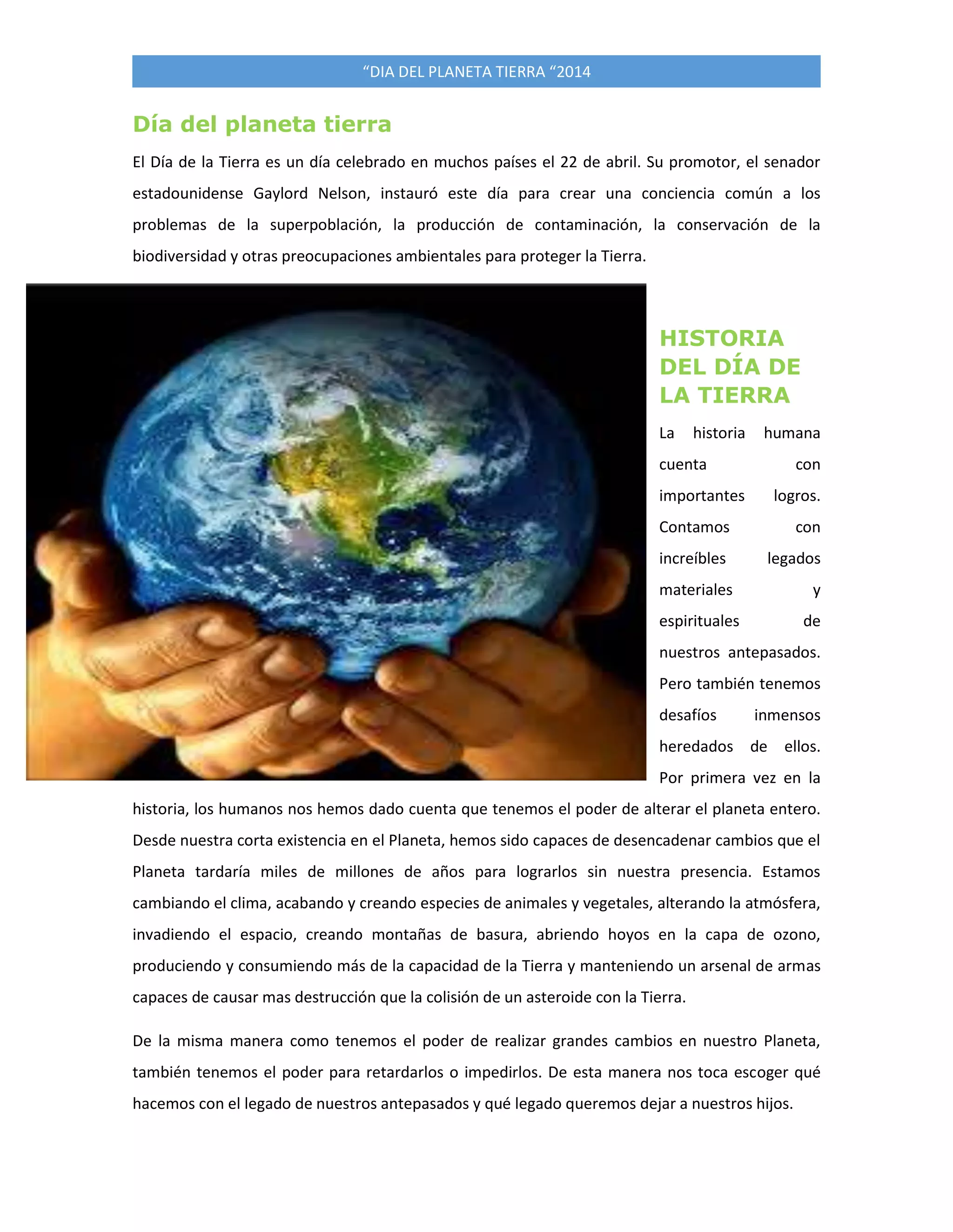 Día del planeta tierra janet | PDF