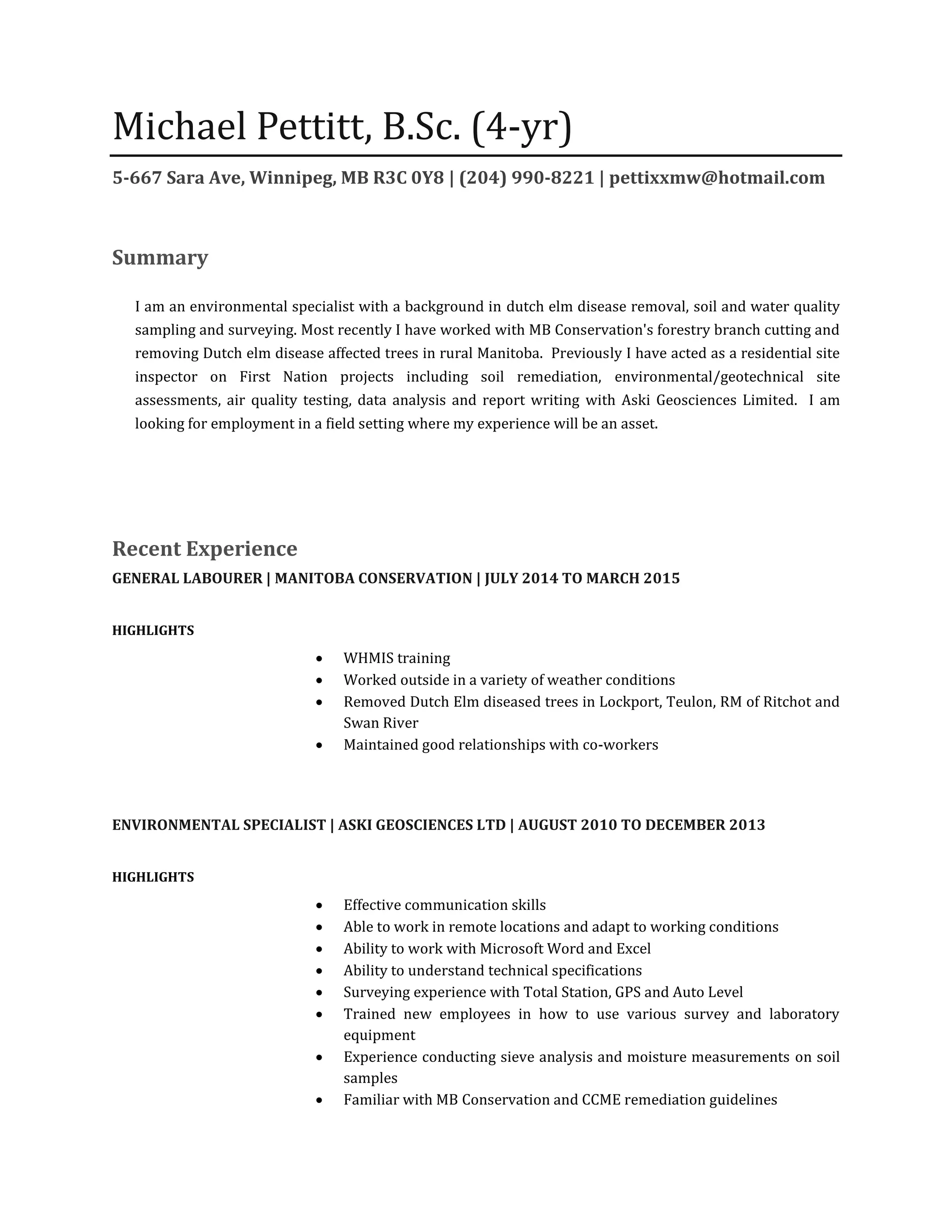 Michael Pettitt Resume - 2015 | DOCX