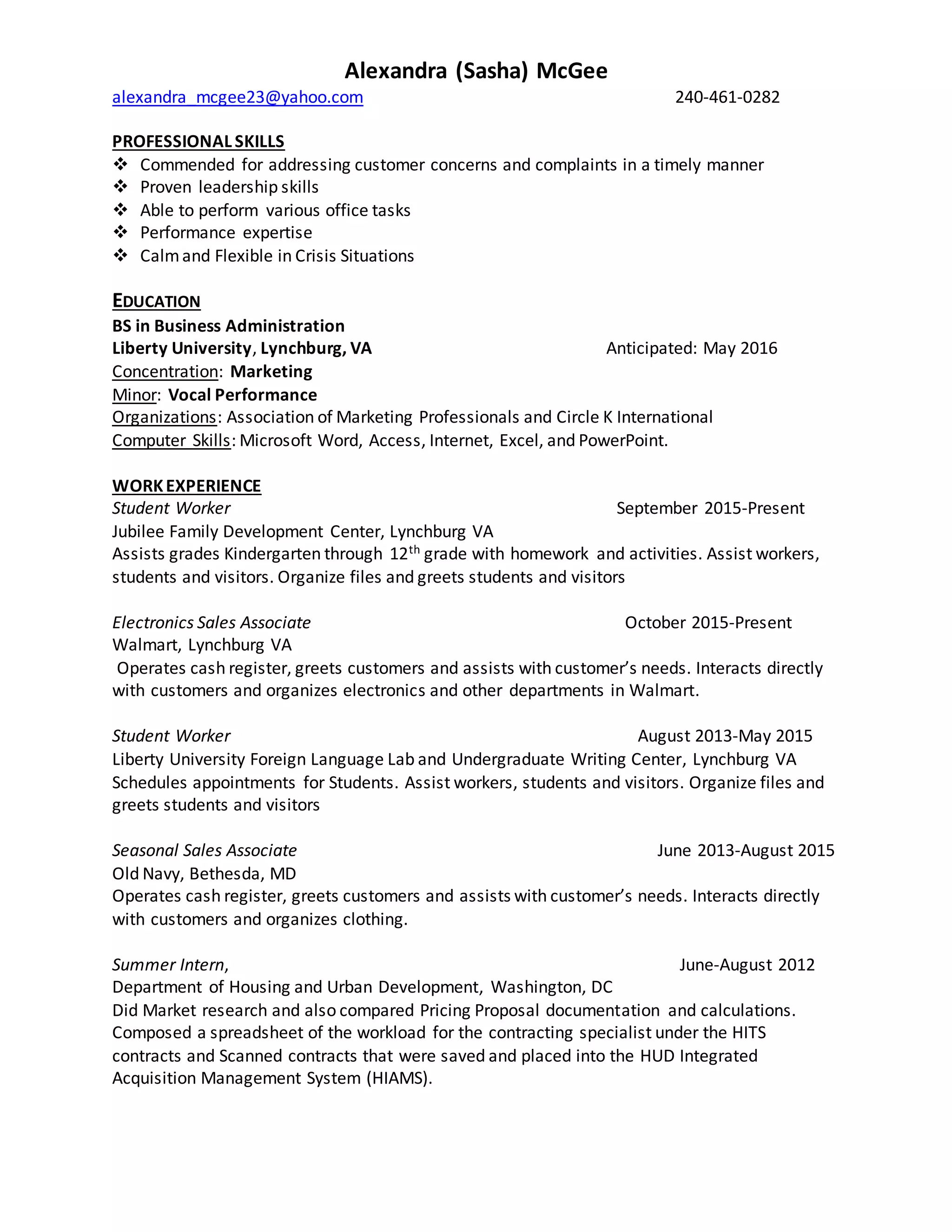 Alexandra McGee Resume | DOCX