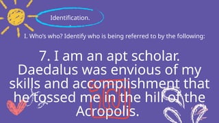 Quiz on Daedalus and Icarus - Greek Mythology | PPTX