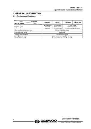 Daewoo doosan db58 diesel engine service repair manual | PDF