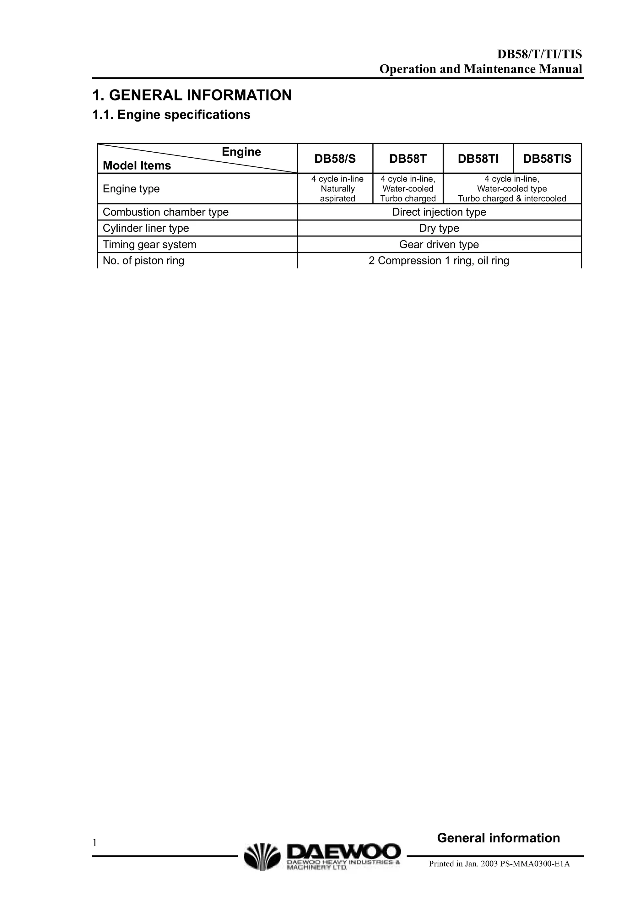Daewoo doosan db58 diesel engine service repair manual | PDF
