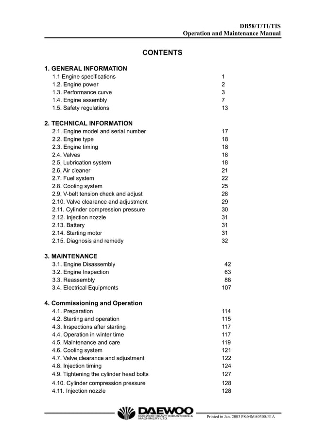 Daewoo Doosan DB58 Diesel Engine Service Repair Manual.pdf