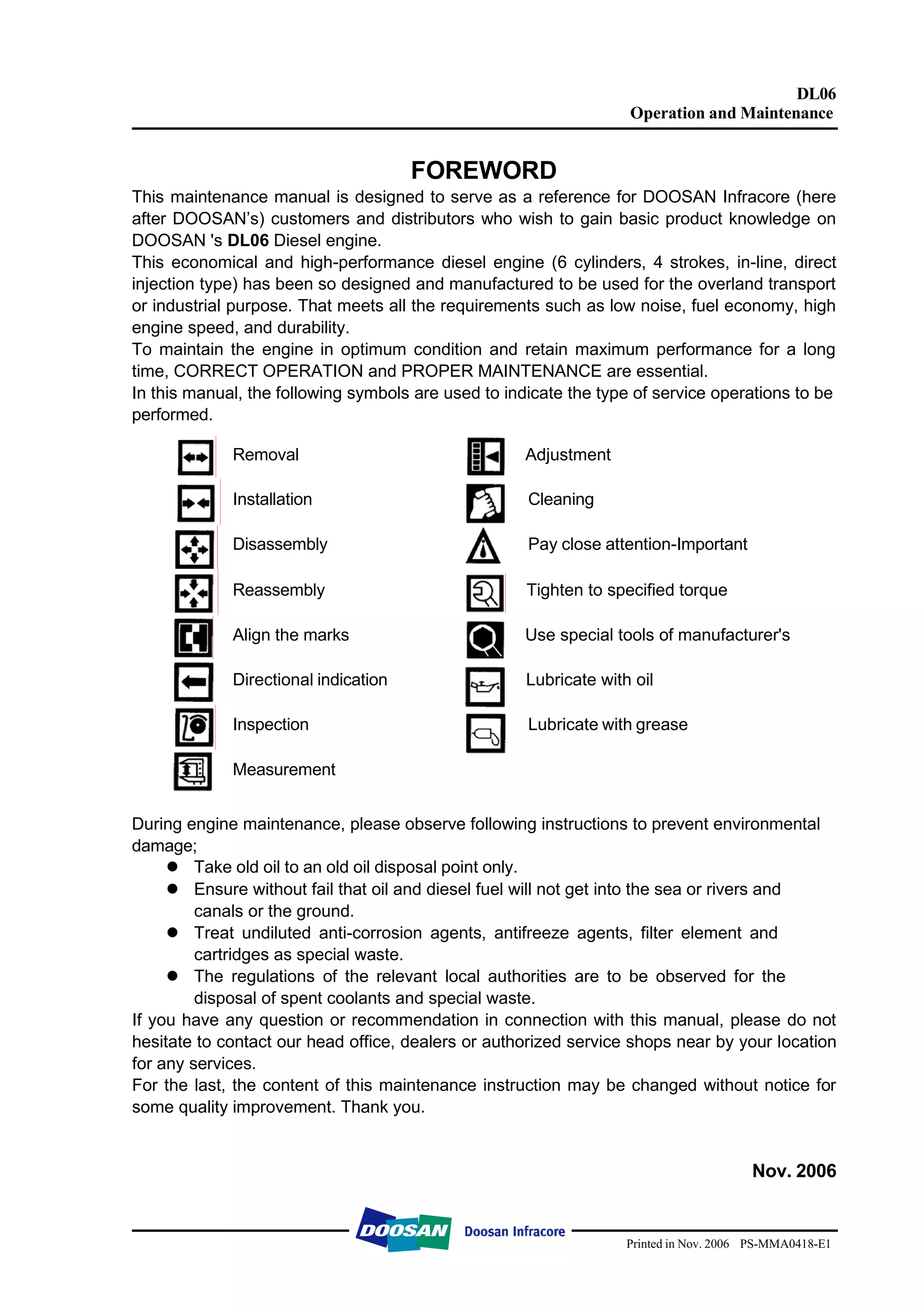 Daewoo Doosan Dl06 Diesel Engine Service Manual.pdf | First Aid | Injuries