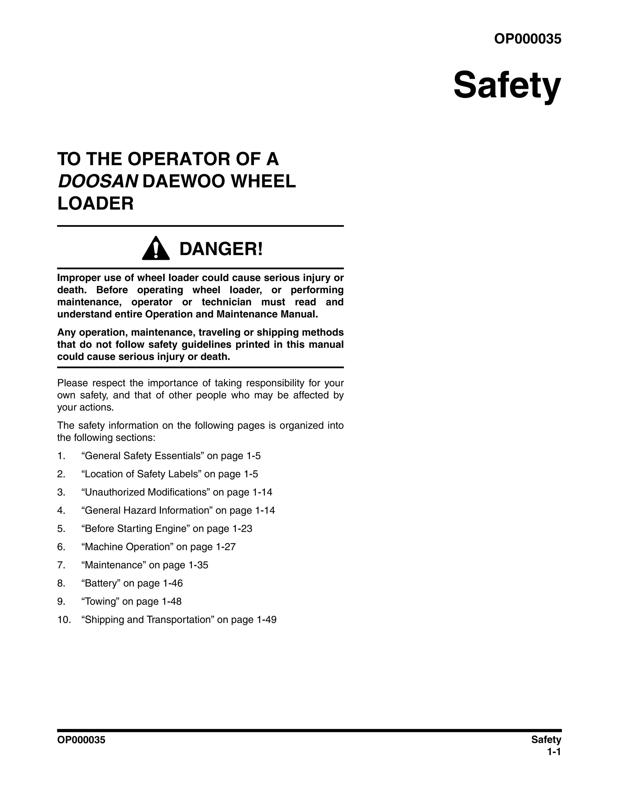 Daewoo doosan dl300 wheel loader operator and maintenance manual | PDF