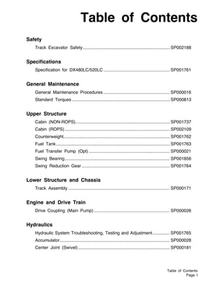 Daewoo doosan dx480 lc, dx520lc excavator service repair manual (serial ...
