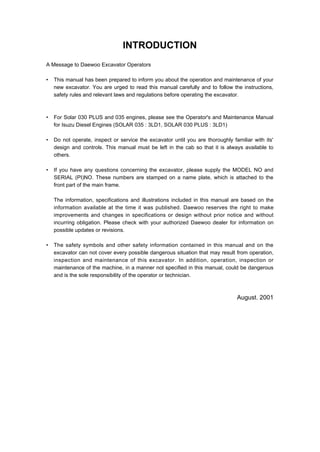 Daewoo doosan solar 030 plus excavator service repair manual | PDF