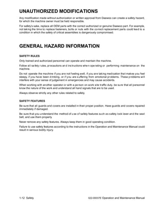 Daewoo doosan solar 140 w v wheel excavator operator and maintenance ...