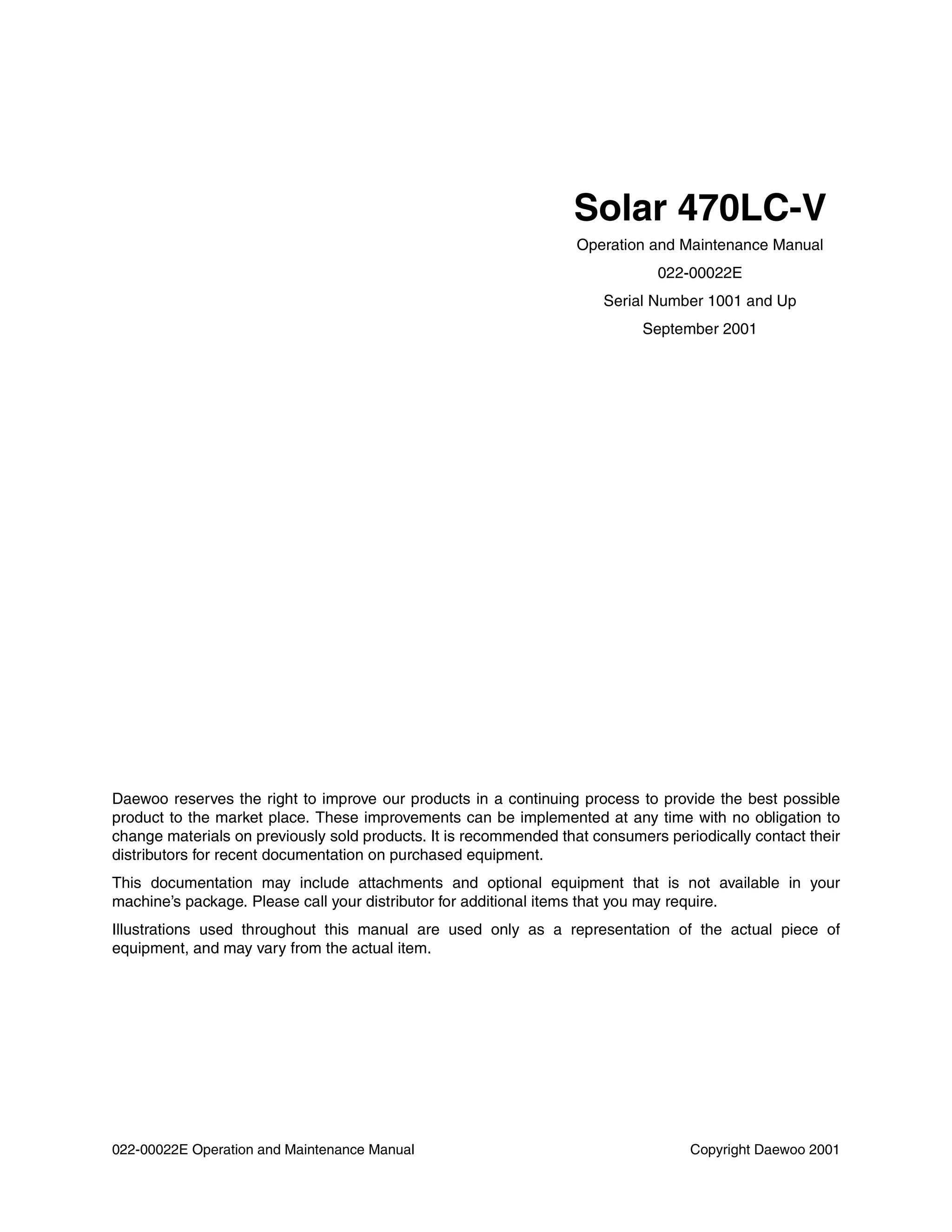 Daewoo doosan solar 470 lc v excavator operator and maintenance manual ...