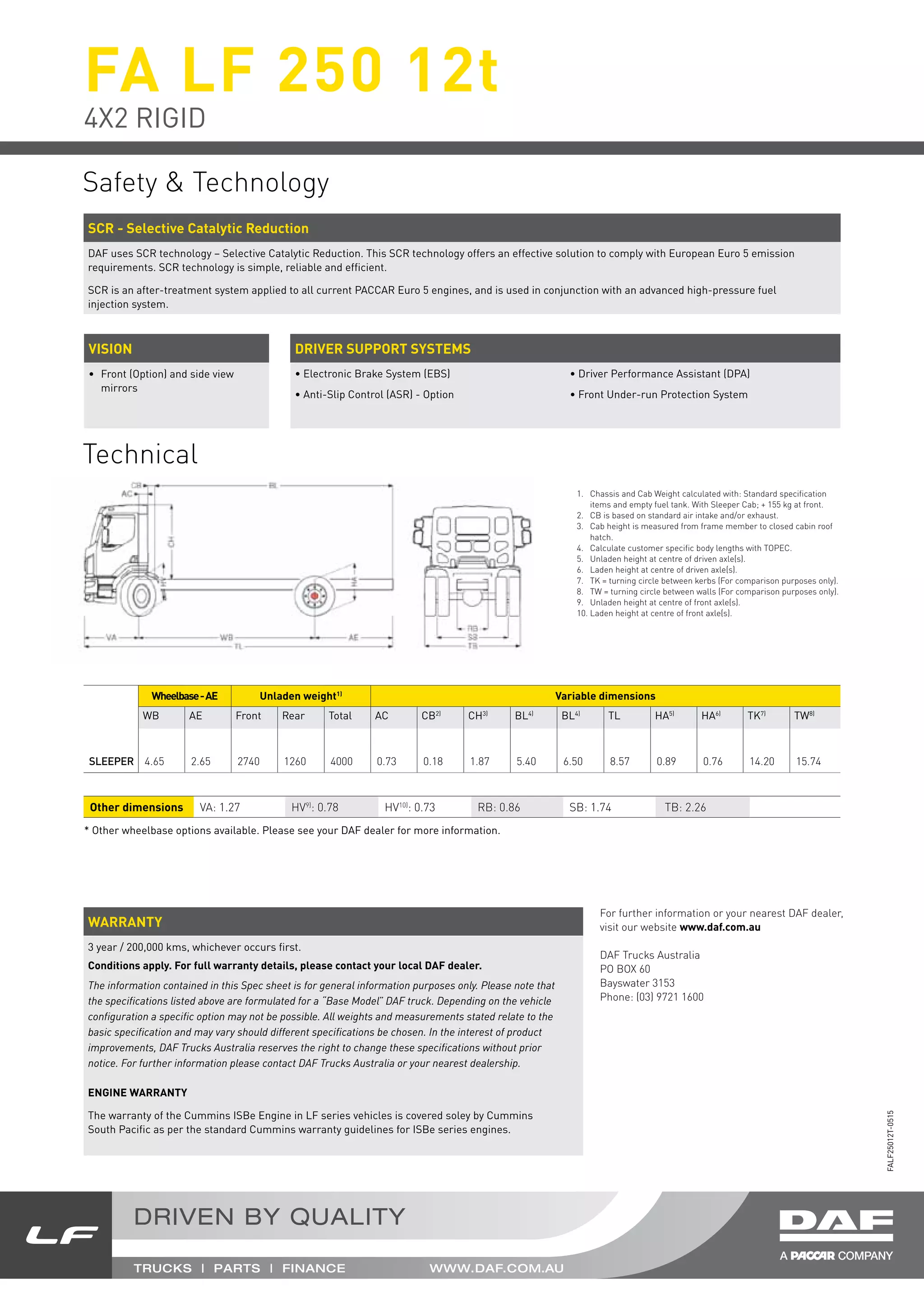 DAF LF Series Trucks Spec Sheets | PDF