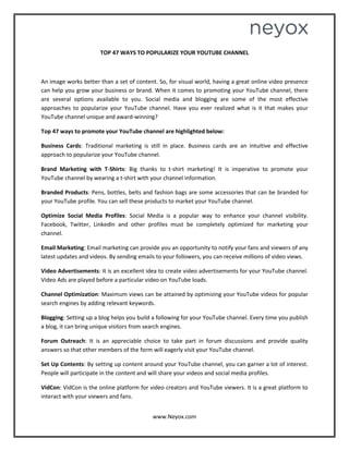 TOP 47 WAYS TO POPULARIZE YOUR YOUTUBE CHANNEL | PDF