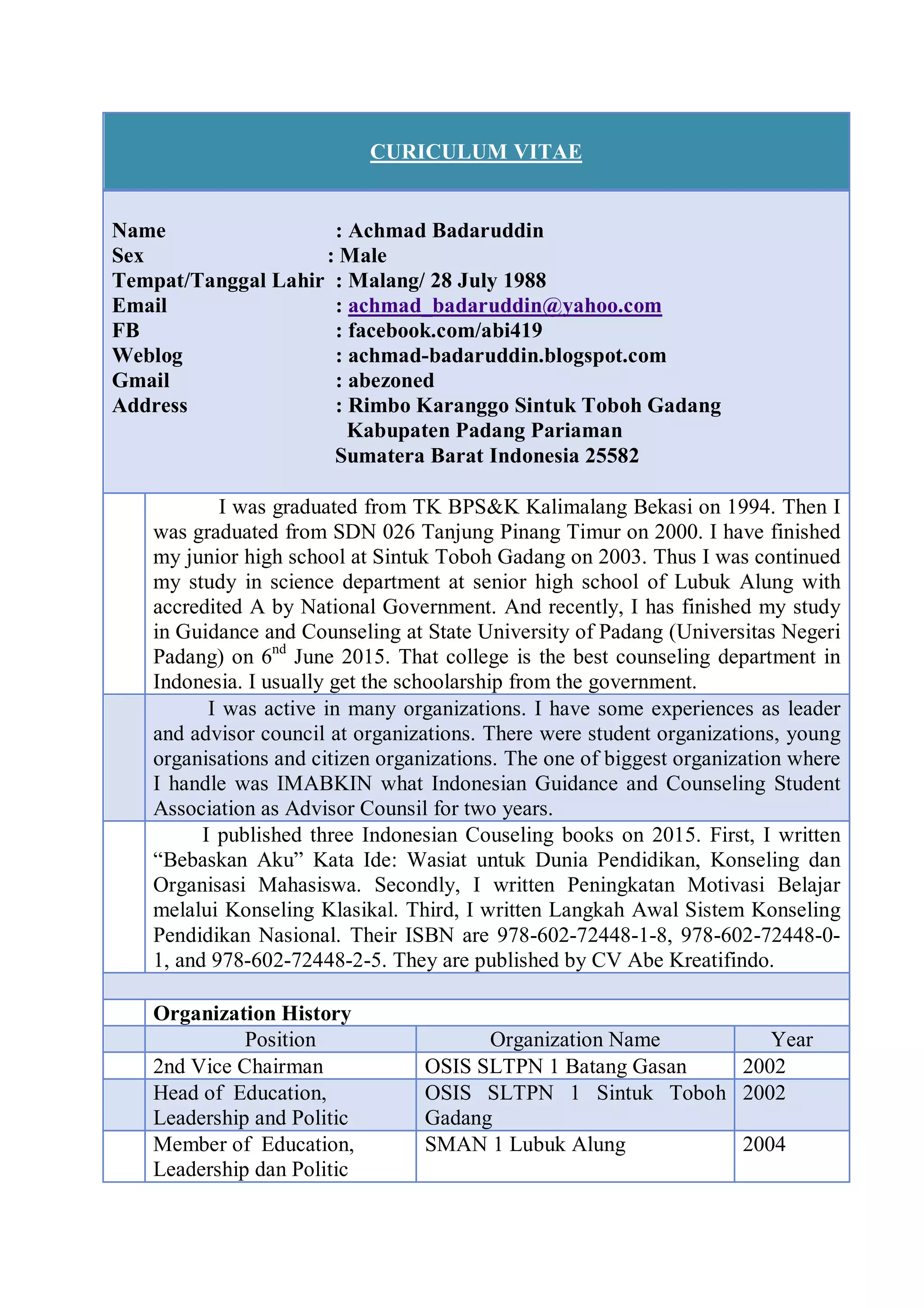 CV - Achmad Badaruddin - March 2016 | PDF