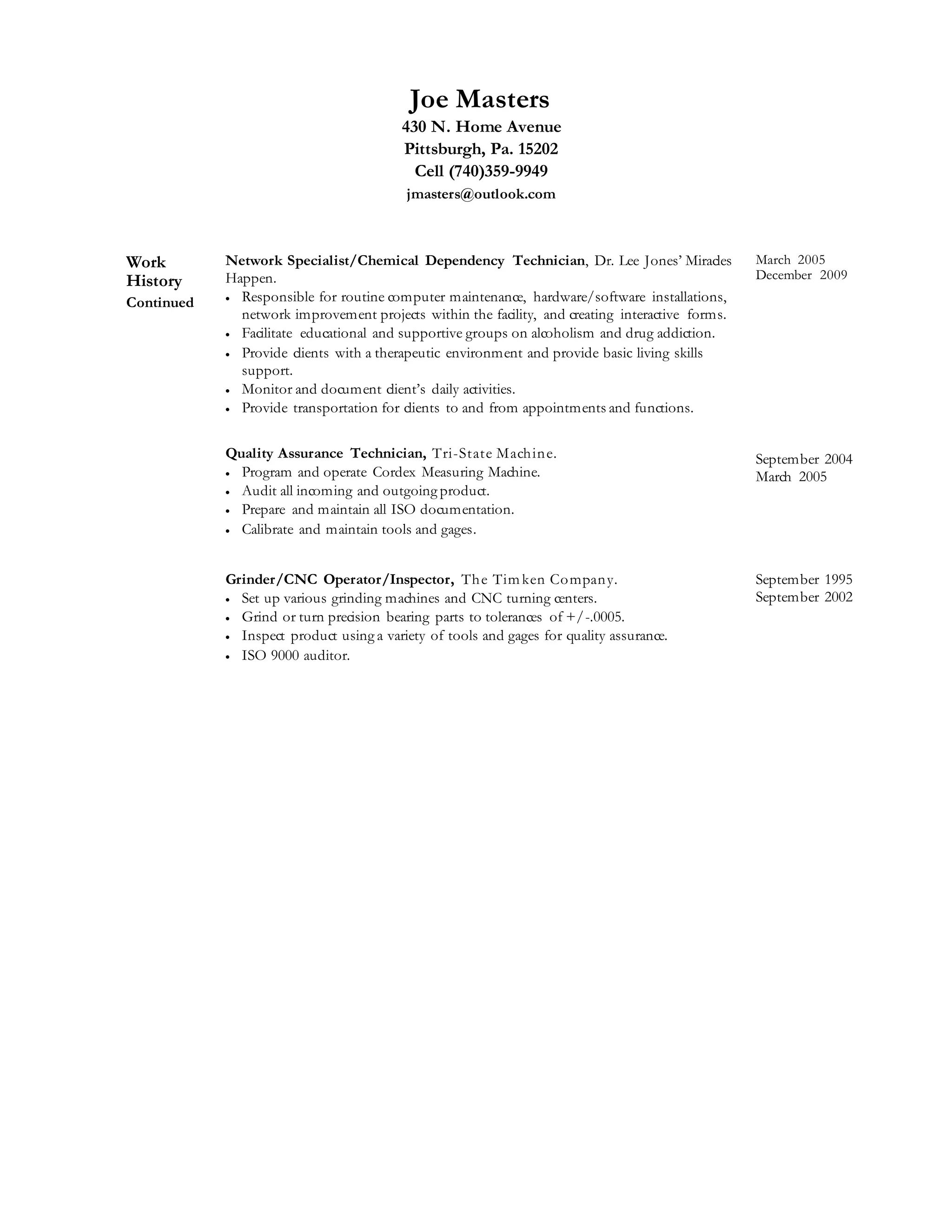 Resume Joe Masters IT _Sept 2016_no references | PDF