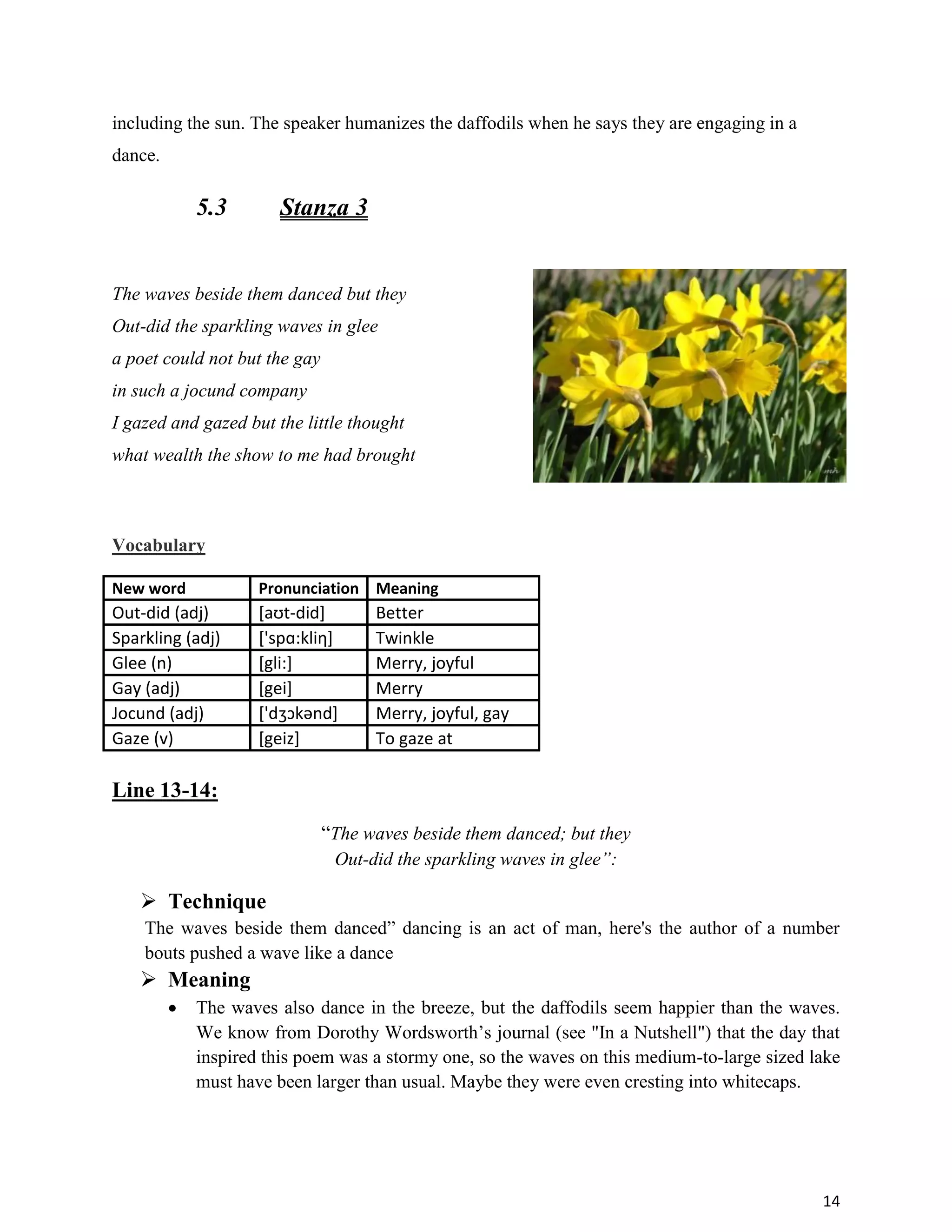Daffodils (I wandered lonely as a cloud) - William Wordsworth | PDF