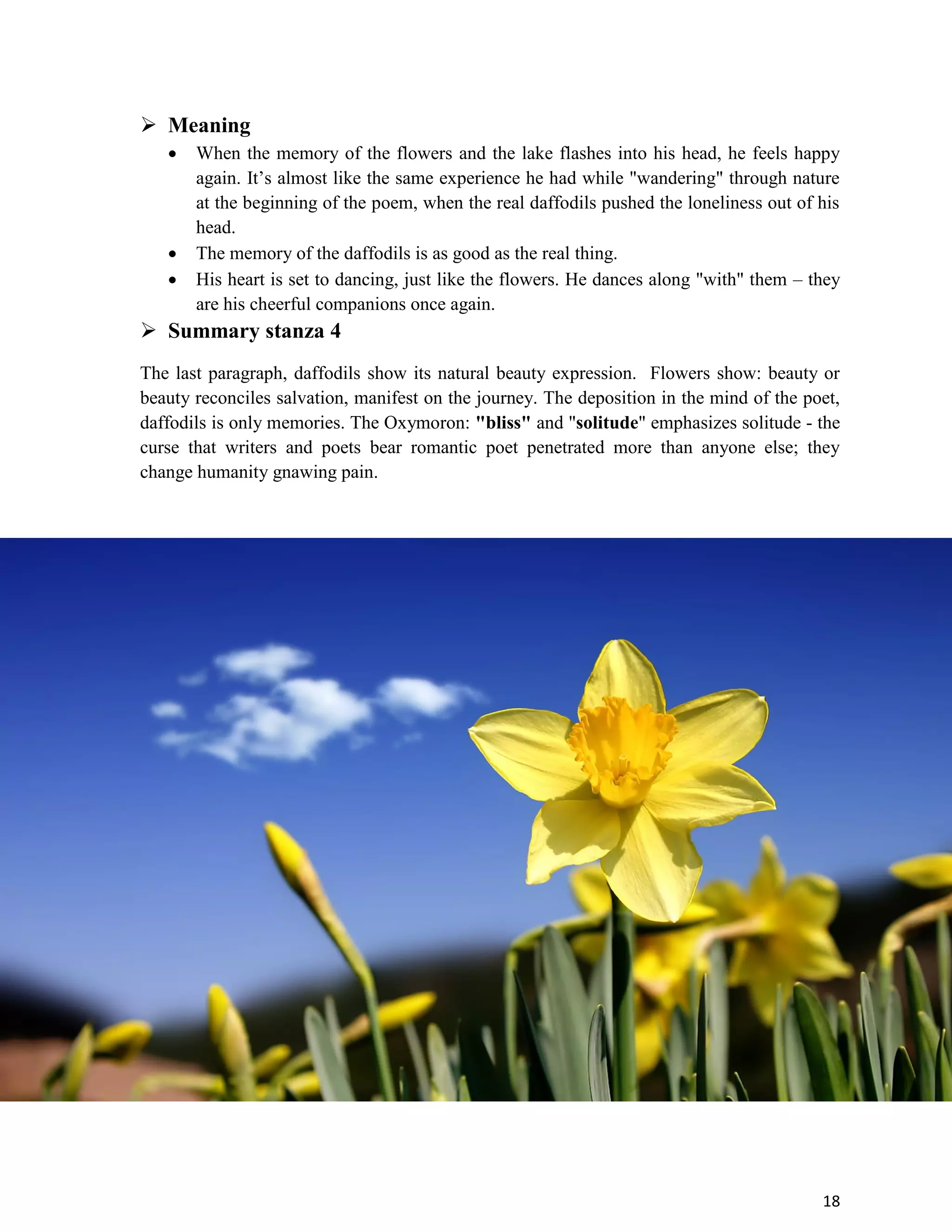 Daffodils (I wandered lonely as a cloud) - William Wordsworth | PDF