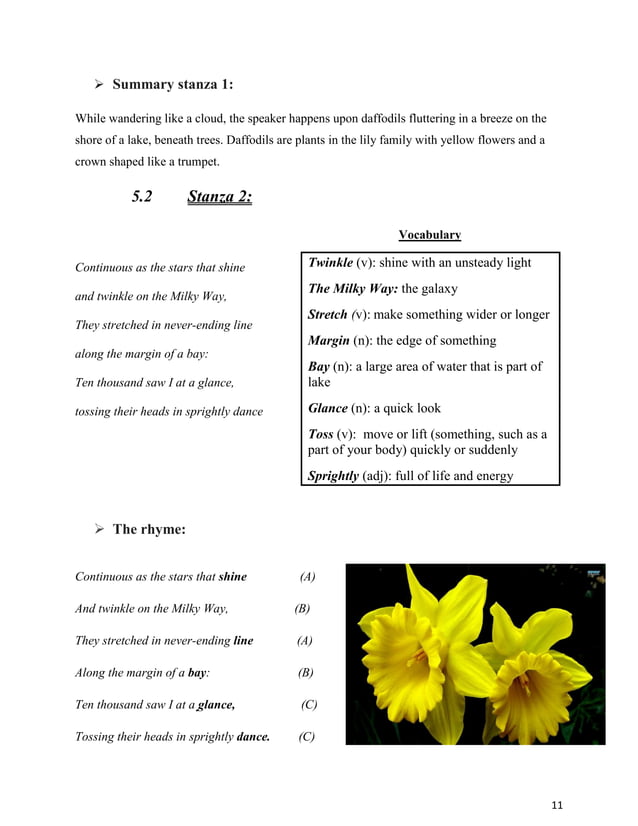 Daffodils (I wandered lonely as a cloud) - William Wordsworth | PDF