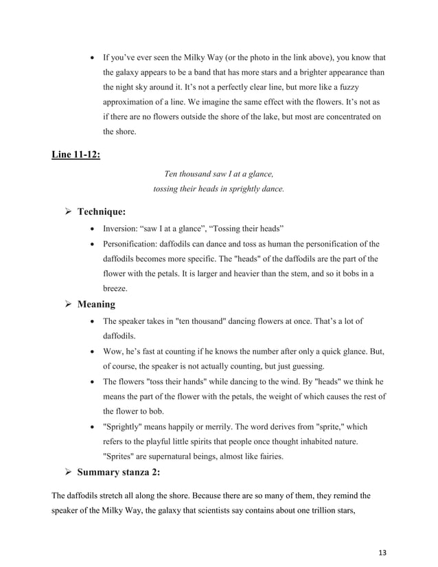 Daffodils (I wandered lonely as a cloud) - William Wordsworth | PDF