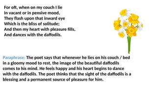 Daffodils is a romantic poem by William Wordsworth | PPT