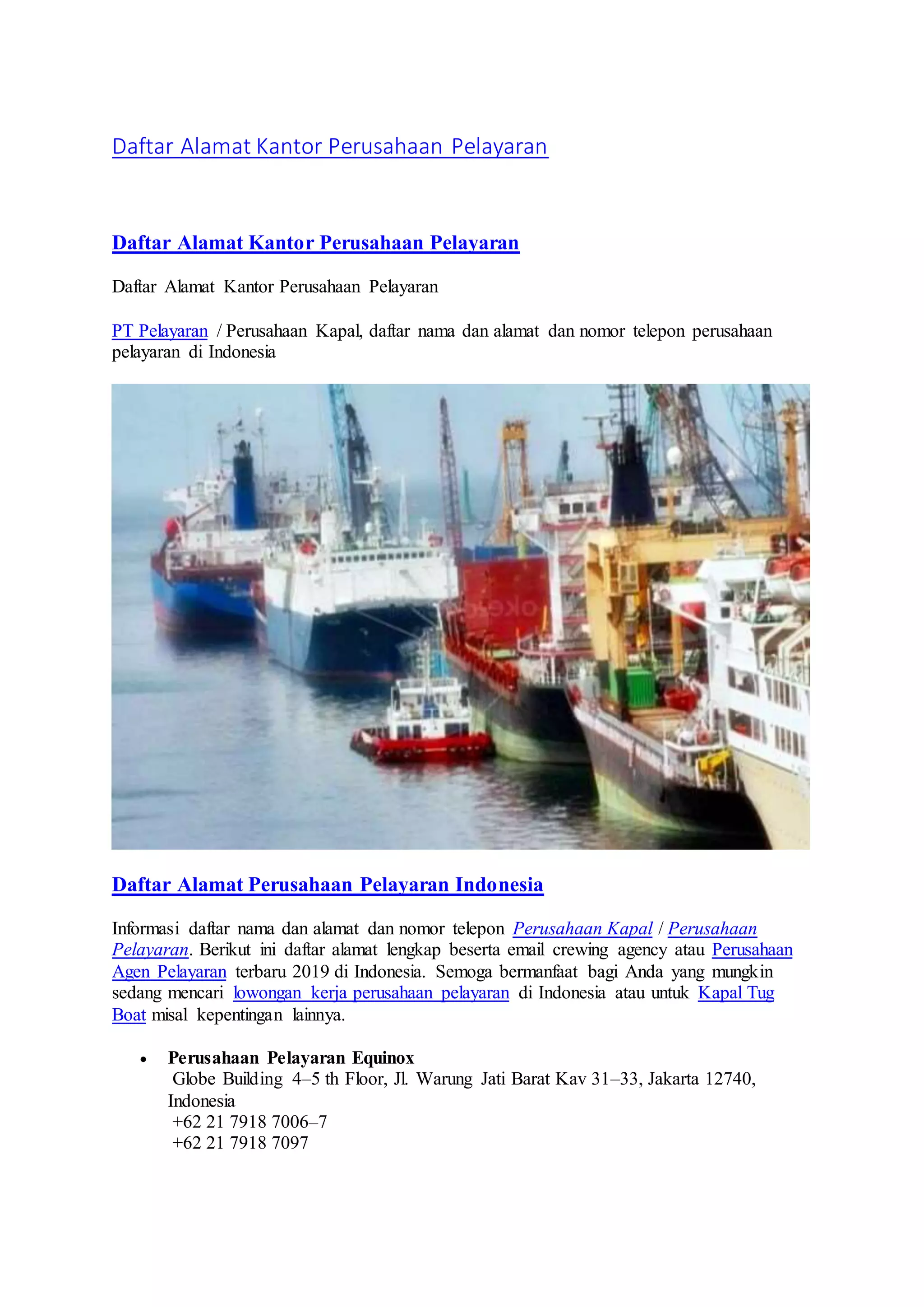 Daftar alamat kantor perusahaan pelayaran | DOCX