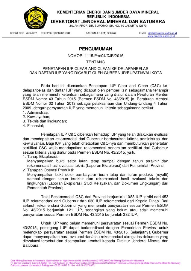 Daftar CNC ke-18 & IUP yang Dicabut