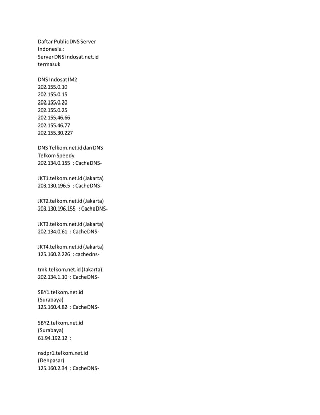 Daftar DNS 100 persen gratis | DOCX